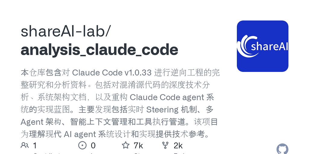 转载: Claude Code 逆向工程研究仓库 自 Github - 技术 - SunAI